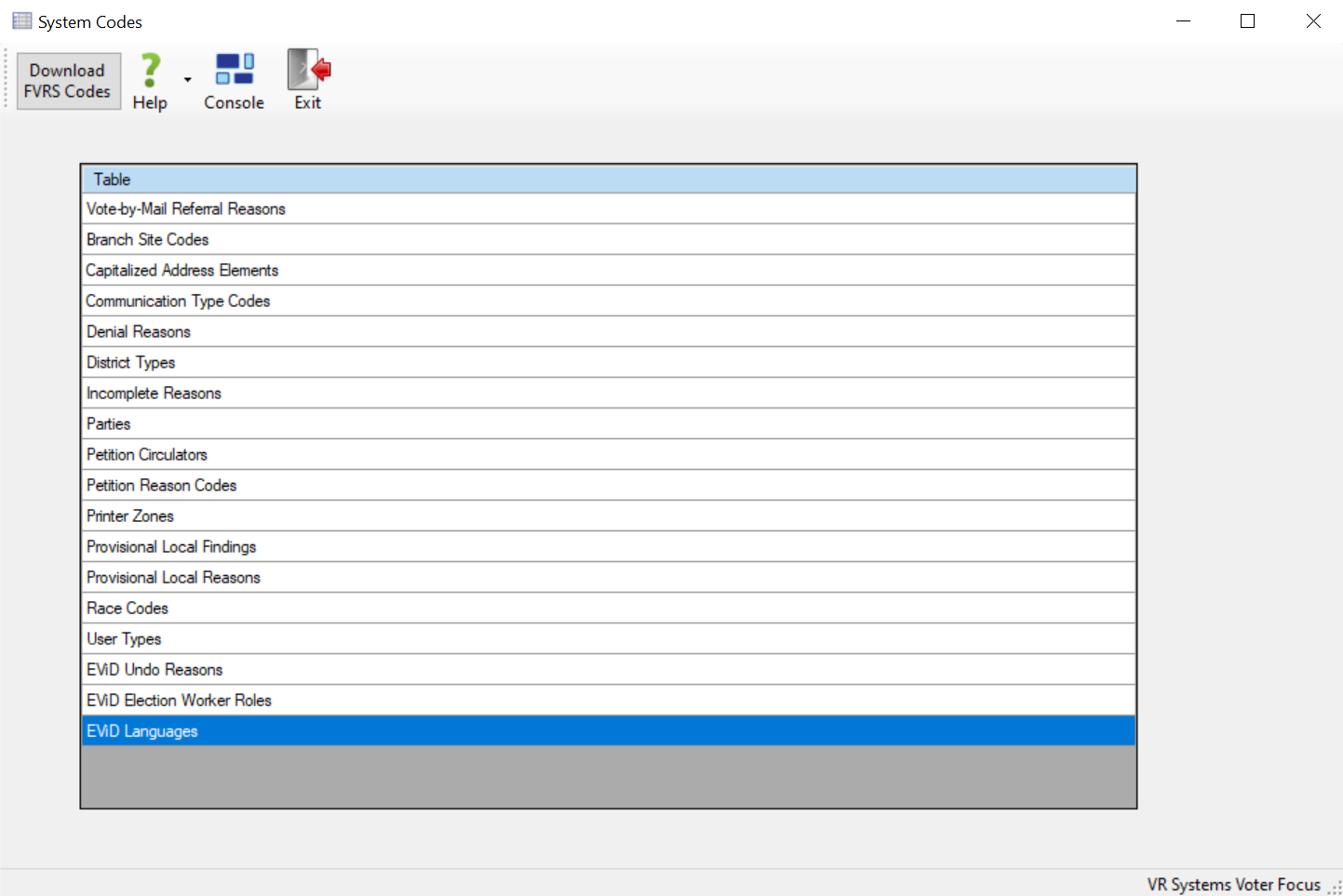 Dialog: System Codes